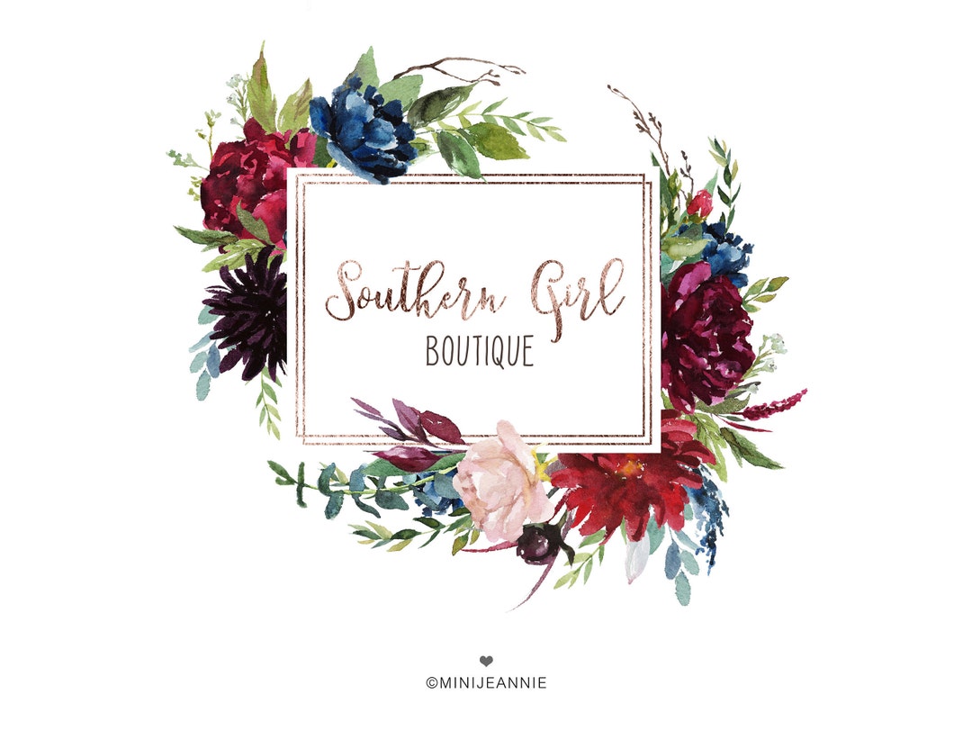 Burgundy Floral Logo-floral Logo-rectangular Floral Logo-flower Logo ...