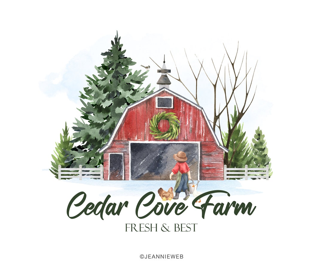 Red Barn Logo, Farmhouse Logo, Farm Logo, Rustic Logo, Barn With Hens ...
