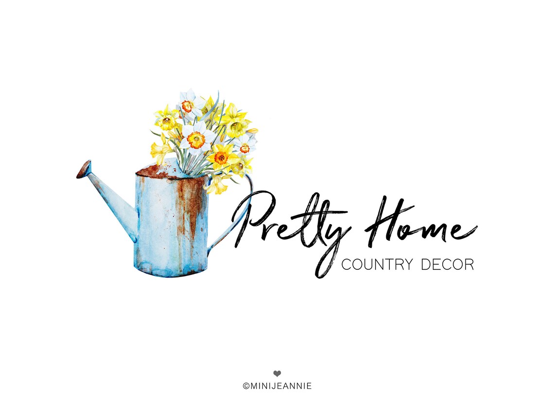 Country Decor Logo-boho Logo-rustic Floral Logo-water Can - Etsy