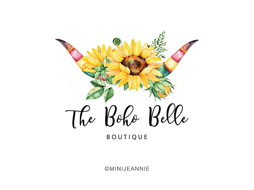 Boho Floral Logo-horns Logo-sunflower Logo-rustic Logo-etsy Logo ...