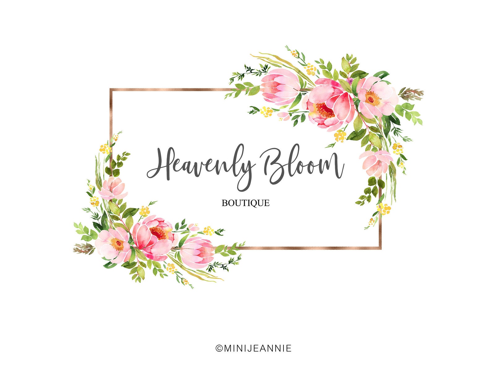 Rectangular Floral Logo-label Flower Logo-pink and Gold Floral - Etsy