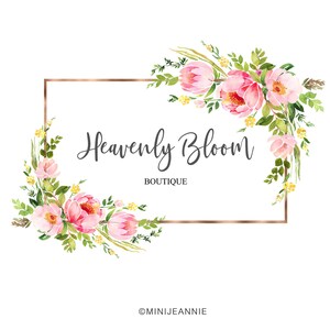 Rectangular Floral Logo-label Flower Logo-pink and Gold Floral Logo ...