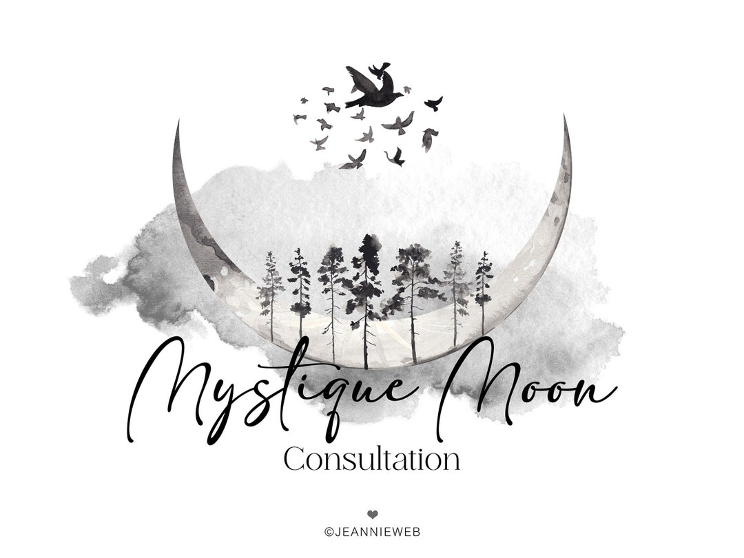 Premade Moon Logo - Magic Logo - Mystic Logo - Moon and Birds on Night ...