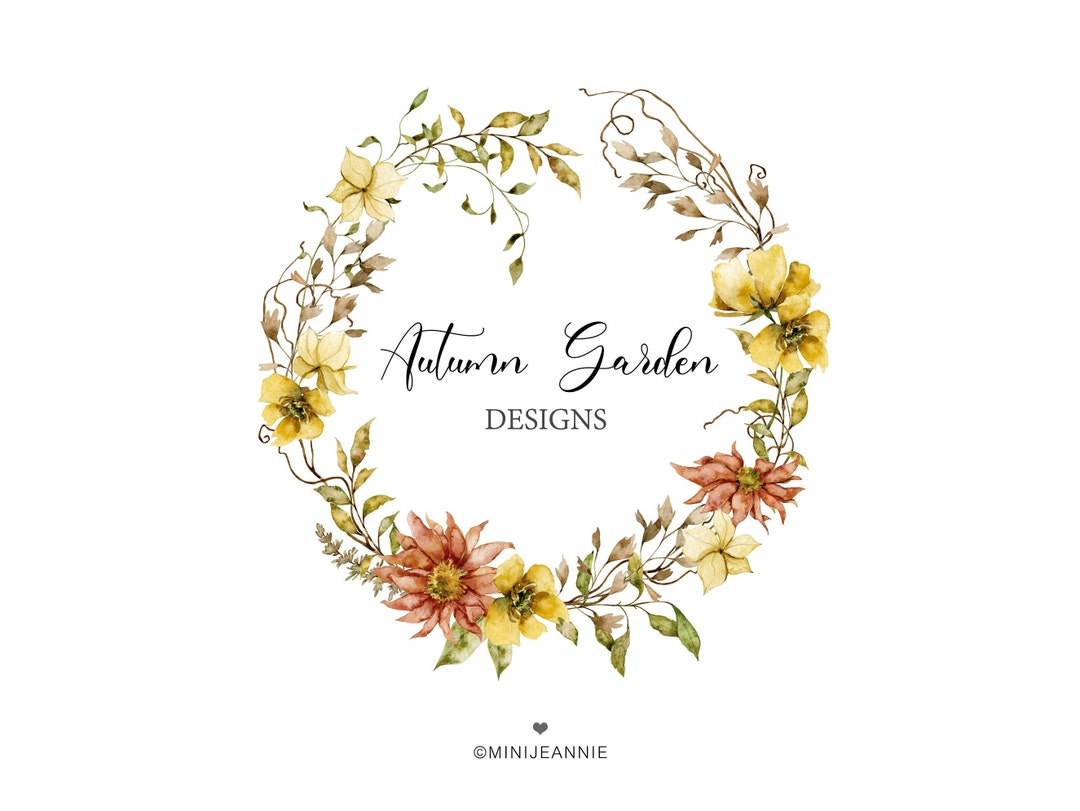 Autumn Floral Logo, Fall Flower Logo, Rustic Fall Logo, Rustic Wreath ...