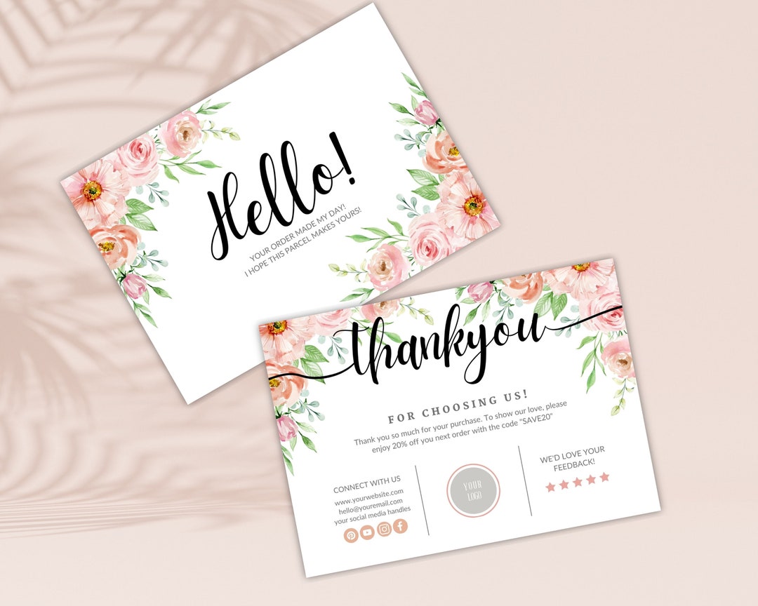 Floral Thank You Card Template, Canva Editable DIY Insert Card ...