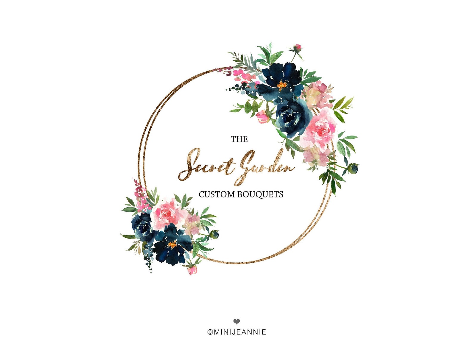 Blue and Pink Floral Logo Floral Logo-flower Logo-circle - Etsy