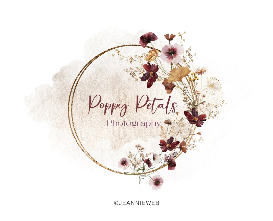 Floral Logo, Poppy Flower Logo, Wildflower Floral Frame Logo, Circle ...