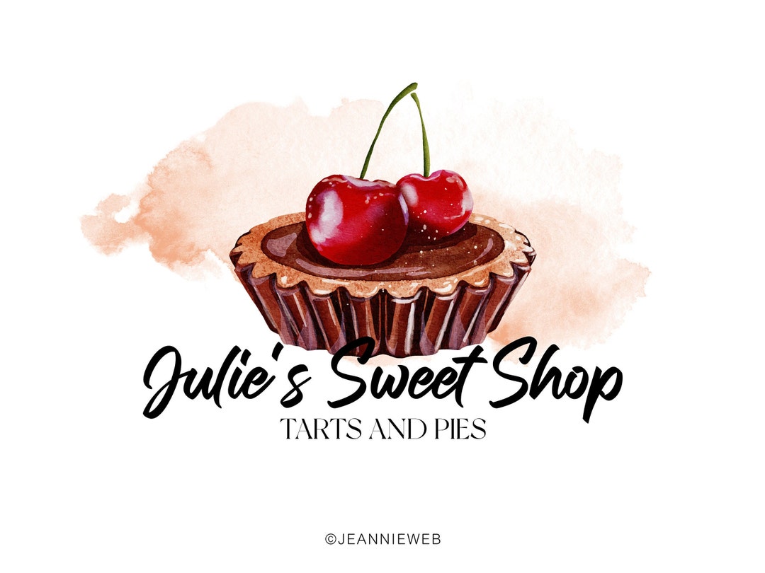Premade Tart Logo With Cherry - Bakery Logo - Sweet Shop Logo ...