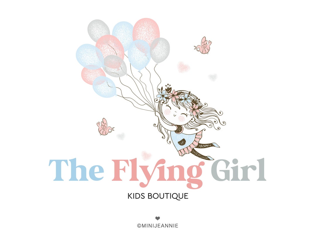Cute Girl Logo, Girl With Balloons Logo, Kids Business Branding, Party ...