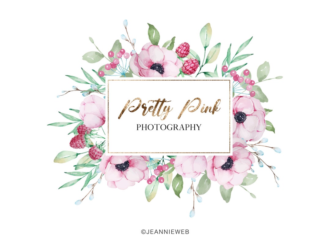 Pink Anemone Floral Frame Logo Design - Premade Logo - Pink Flowers ...