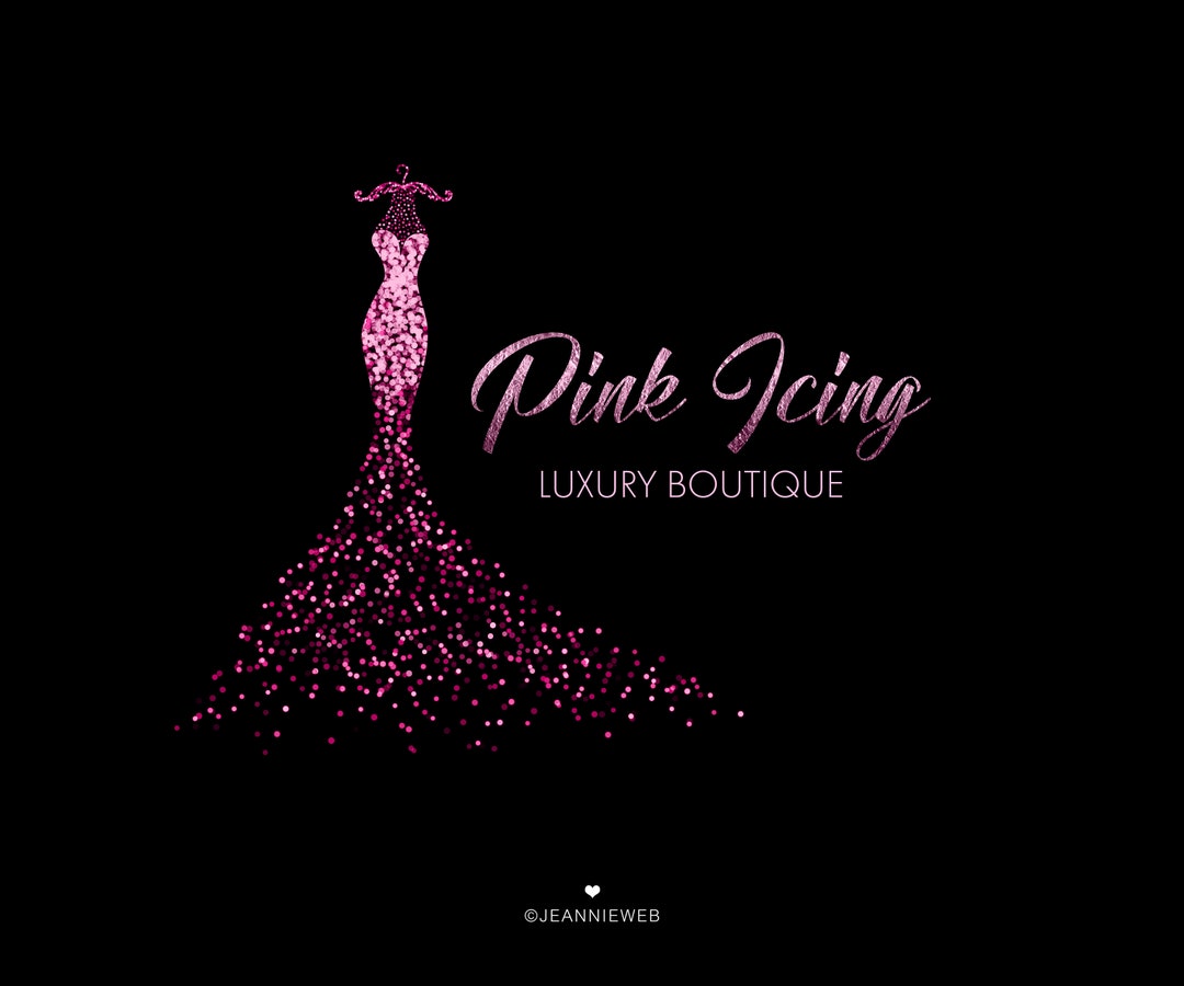 Pink Boutique Logo, Glitter Dress Logo, Couture Logo, Evening Gown Logo ...