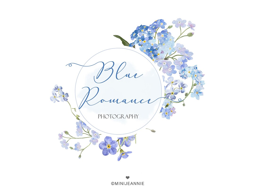 Floral Logo - Forget Me Not Logo - Wedding Logo - Blue Flower Frame ...