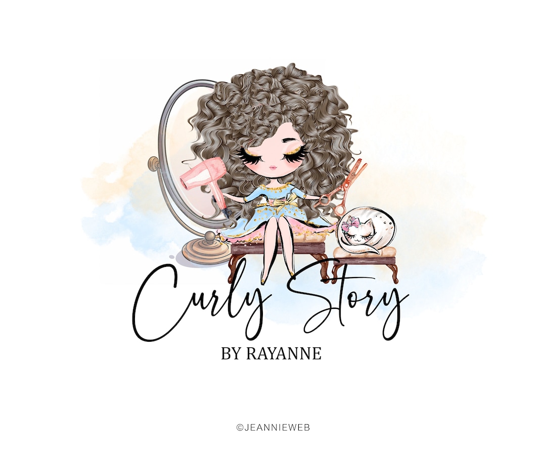 Curly Hair Girl Logo, Hair Dresser Logo, Hair Extension Logo, Wig Shop ...