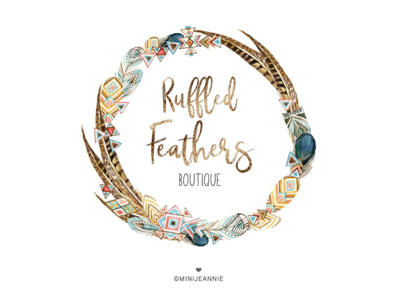 Boho Logo-feather Logo-feather Wreath Logo-tribal Logo-rustic - Etsy