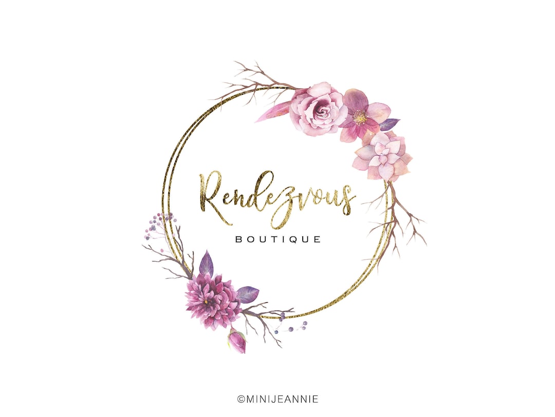 Boho Floral Logo-circle Logo-round Logo-rustic Flower Logo-etsy Logo ...