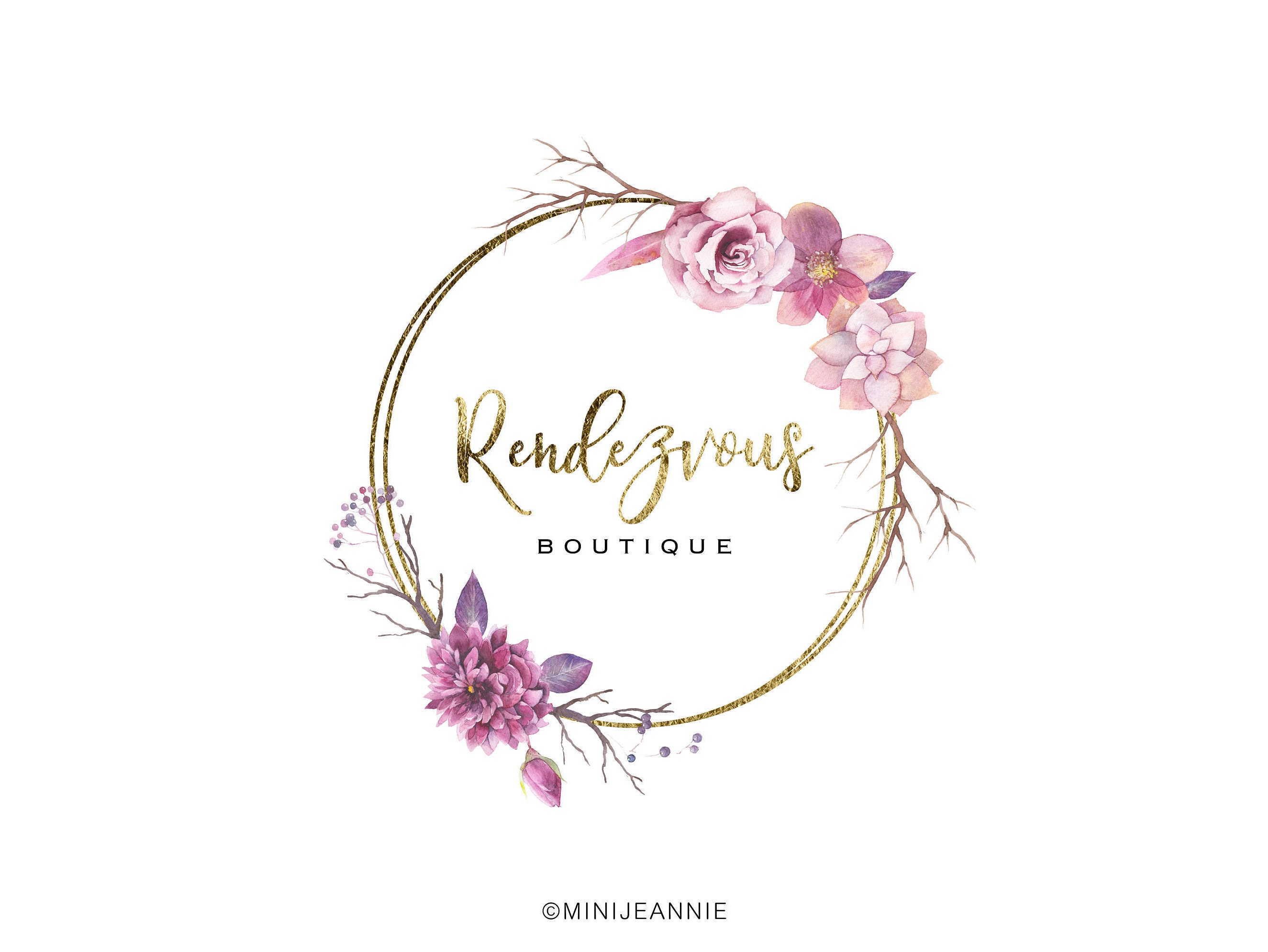 Boho Floral Logo-circle Logo-round Logo-rustic Flower Logo-etsy Logo ...
