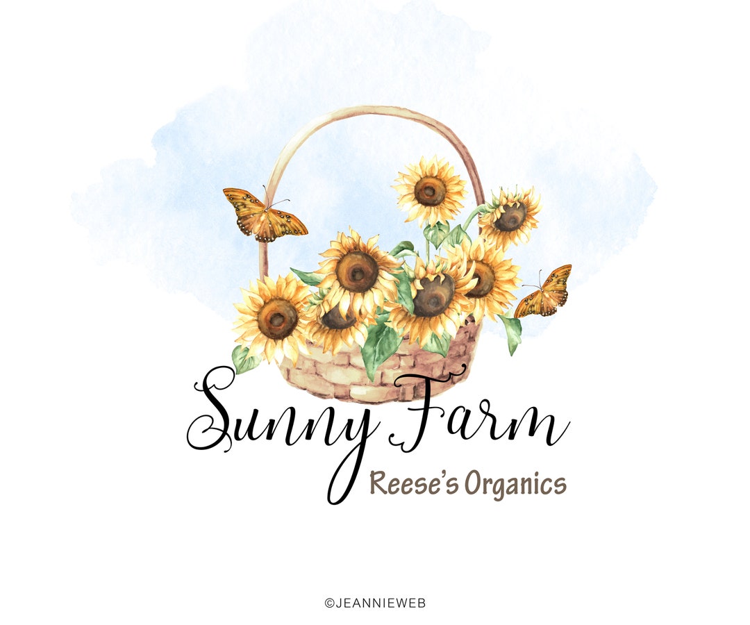 Sunflowers Logo, Flower Basket Logo, Rustic Floral Logo, Farm Logo ...