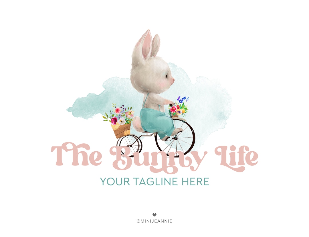 Rabbit Logo-bunny on Bicycle Logo-cottontail Logo-cute Animal Logo-kids ...