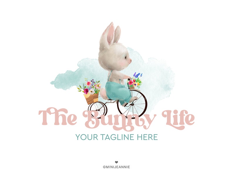 Rabbit Logo-bunny on Bicycle Logo-cottontail Logo-cute Animal Logo-kids ...