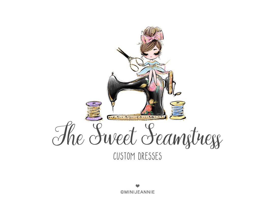 Cute Sewing Machine Logo-seamstress Logo-sewing Girl Logo-sewing Logo ...