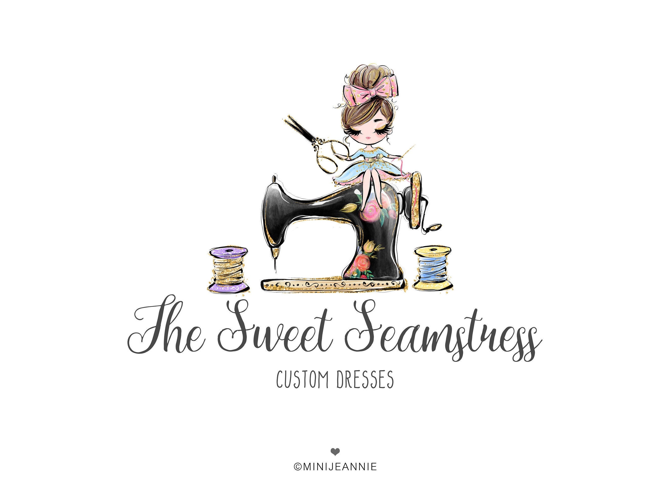 Cute Sewing Machine Logo-Seamstress Logo-Sewing Girl | Etsy