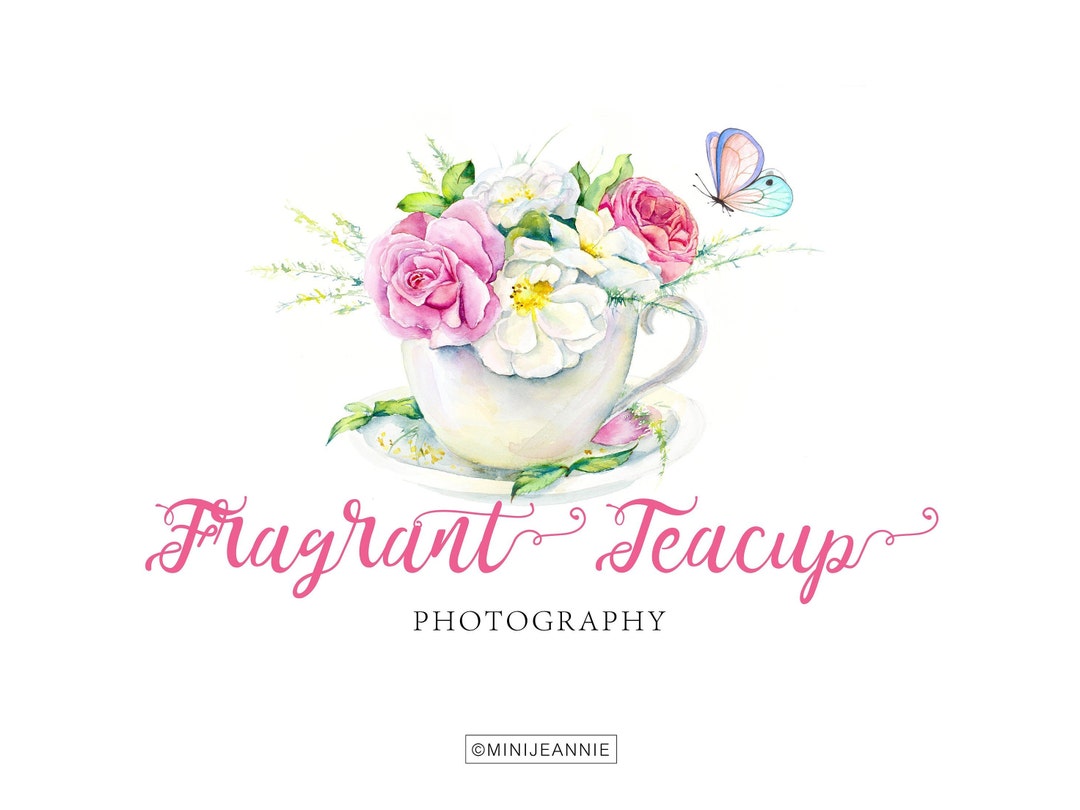 Tea Cup Logo-rose in Cup Logo-floral Logo-flower in Tea Cup Logo ...