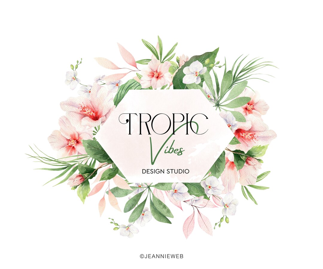 Floral Logo - Tropical Floral Frame Logo - Pink Flower Logo - Soft ...