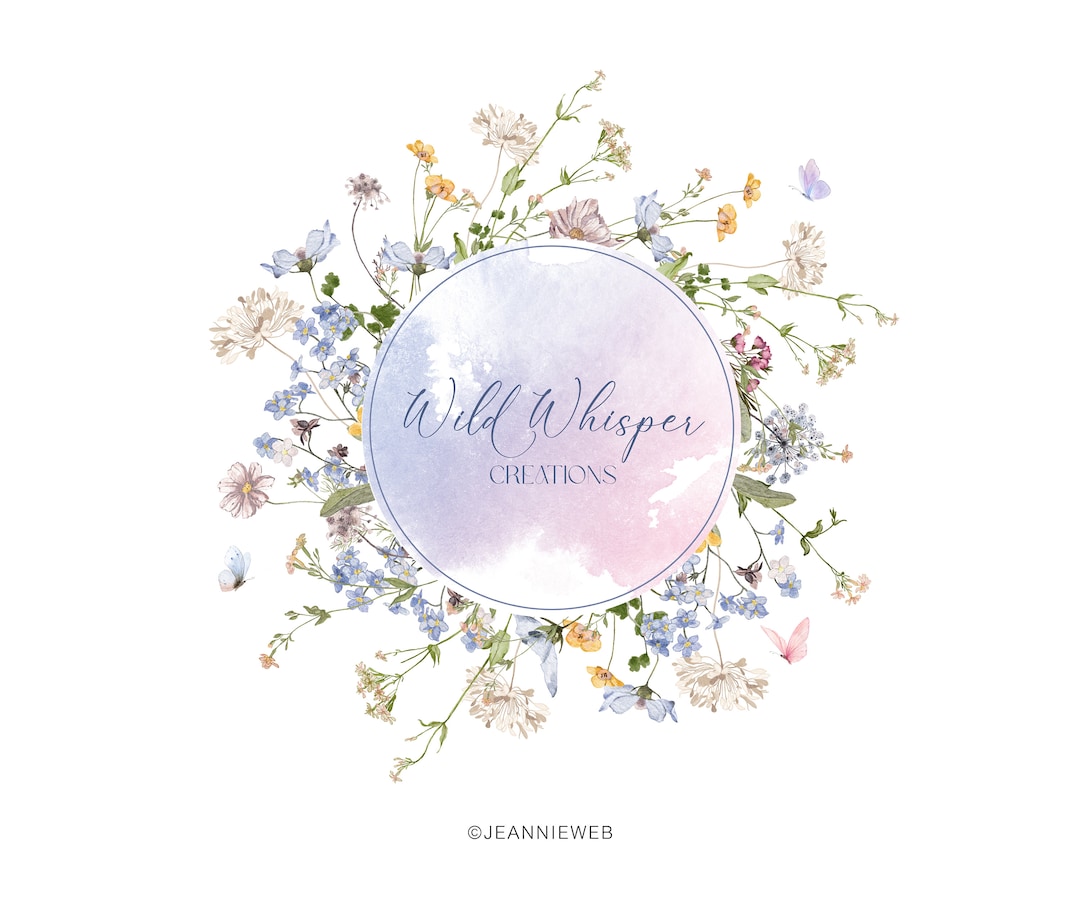 Wildflower Logo, Wild Flower Logo With Butterfly, Watercolor Modern ...