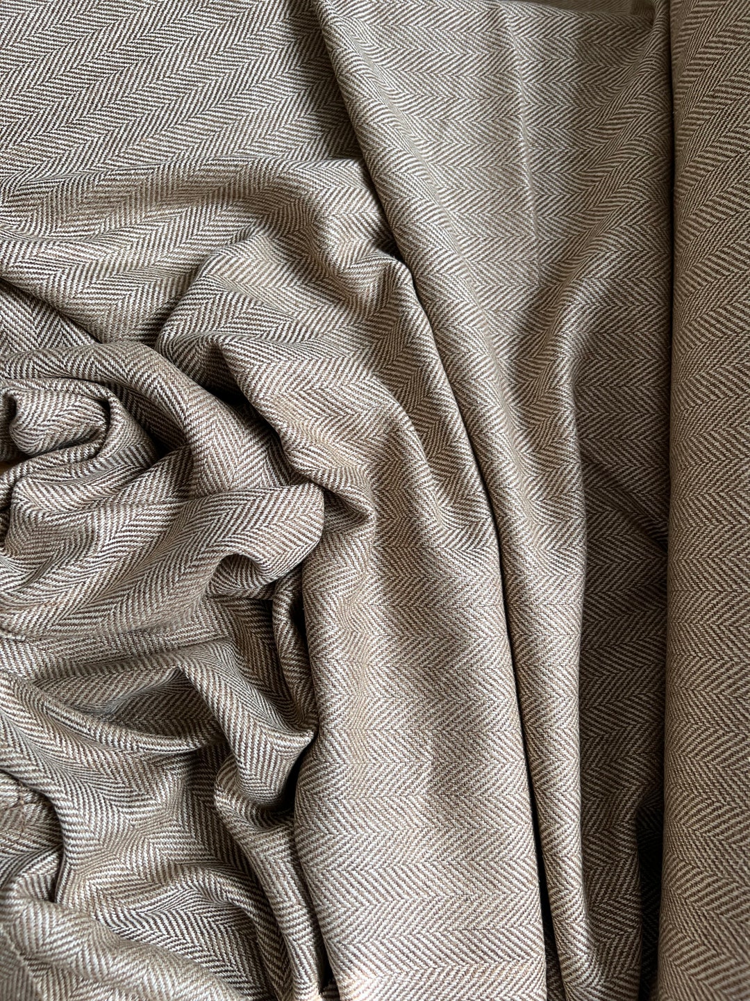 Luxurious Silk Linen Tweed Herringbone Fabric in Sand and Brown - Etsy