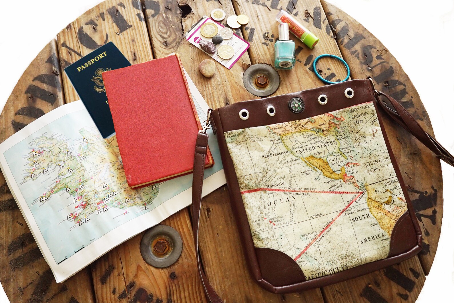 Map and Compass Purse Wanderlust Purse Real Working Compass - Etsy
