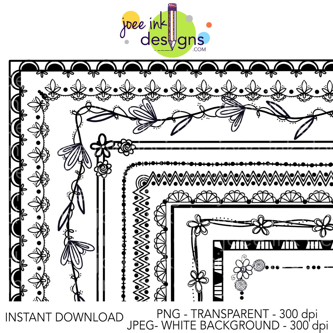 Black and White Doodle Border Template Frames PNG and JPEG, Doodle ...