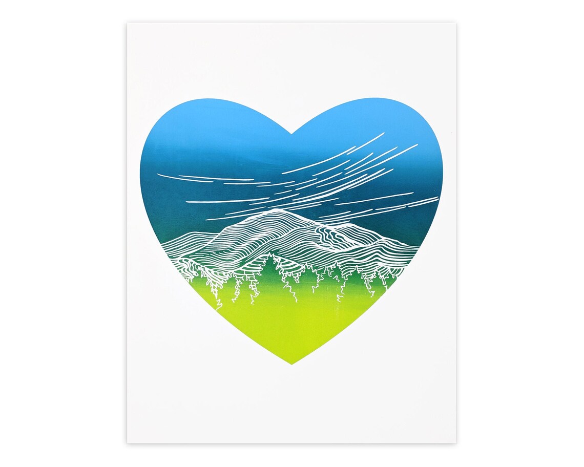 MOUNTAIN HEART | Screenprint Art Print - Etsy