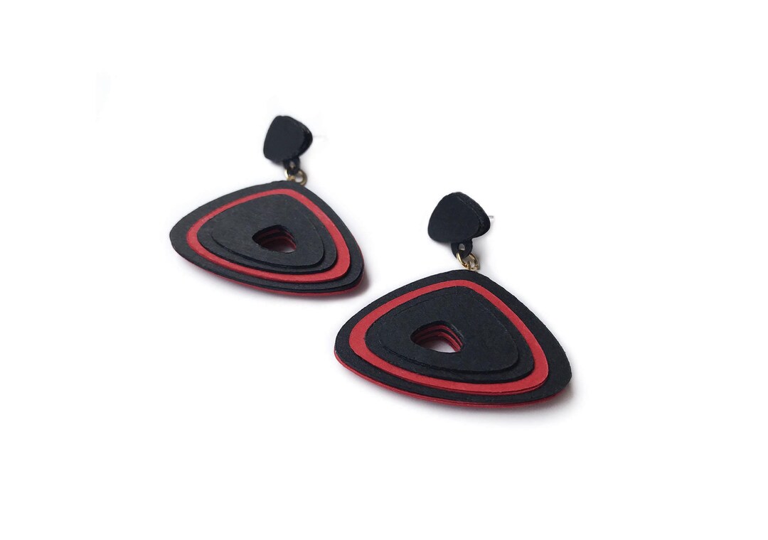 Dangle Red and Black Paper Studs, Geometric Design - Etsy