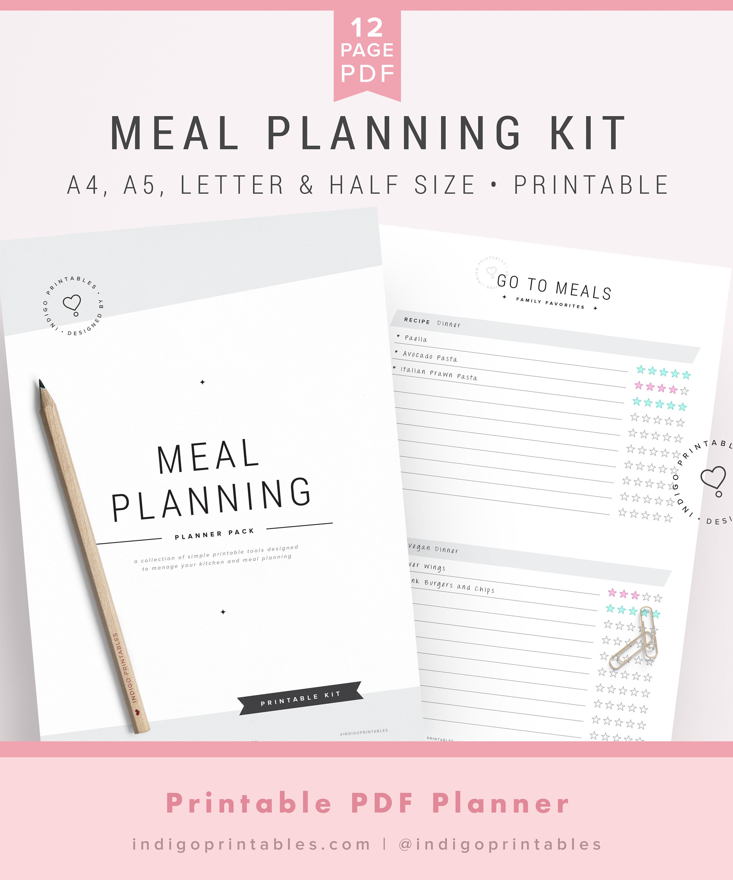 Menu Planning Kit, Meal Planning Kit, Menu Planner, Grocery List ...