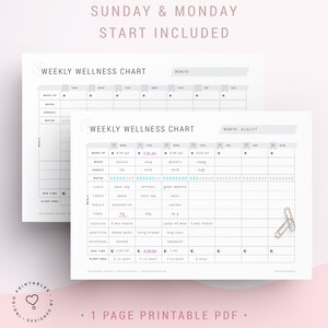 Weekly Wellness Planner Wellness Chart Food Planner Mood | Etsy
