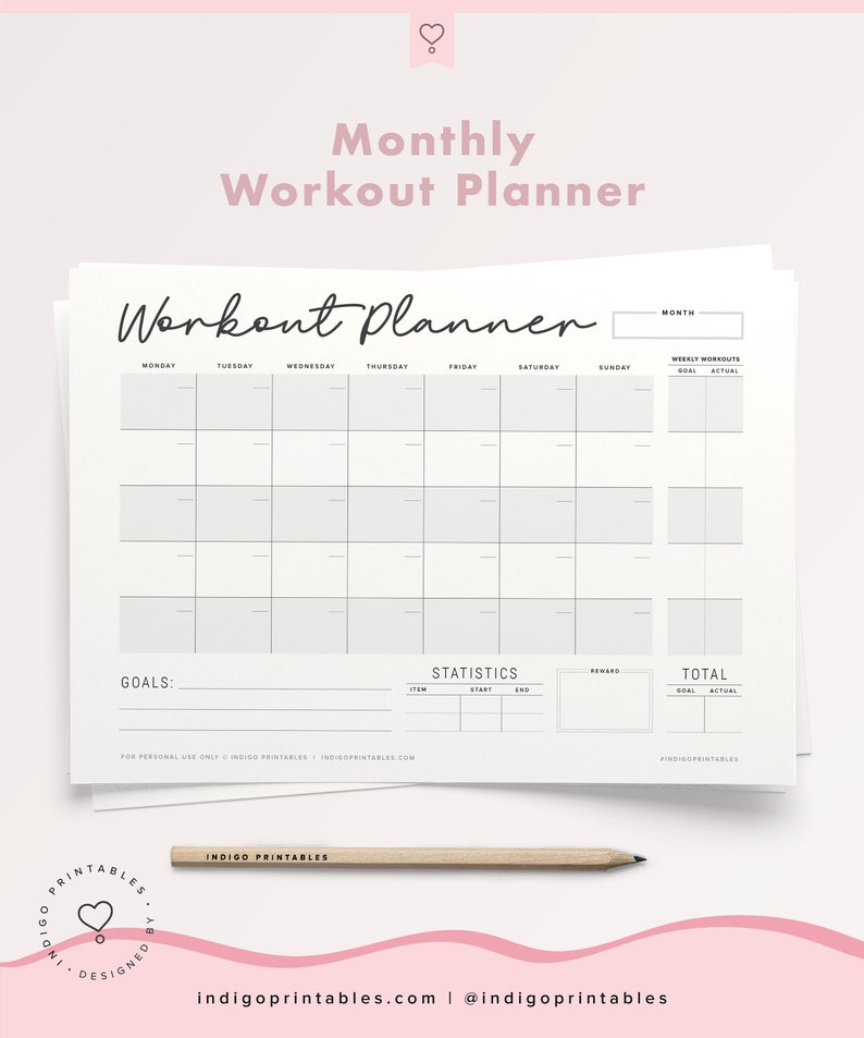 Monthly Workout Planner Workout Calendar Workout Tracker | Etsy