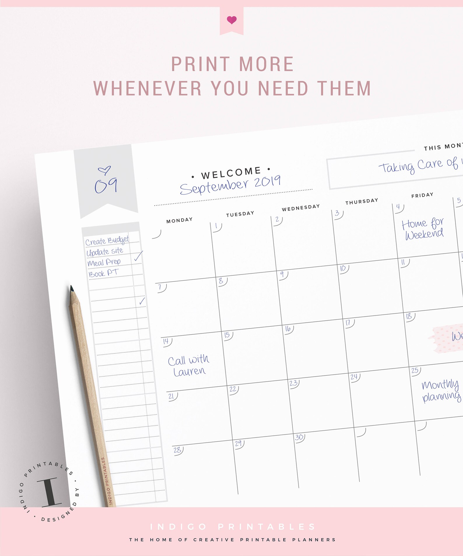 Monthly Calendar, Undated Calendar, Half Size Calendar, Blank Calendar ...