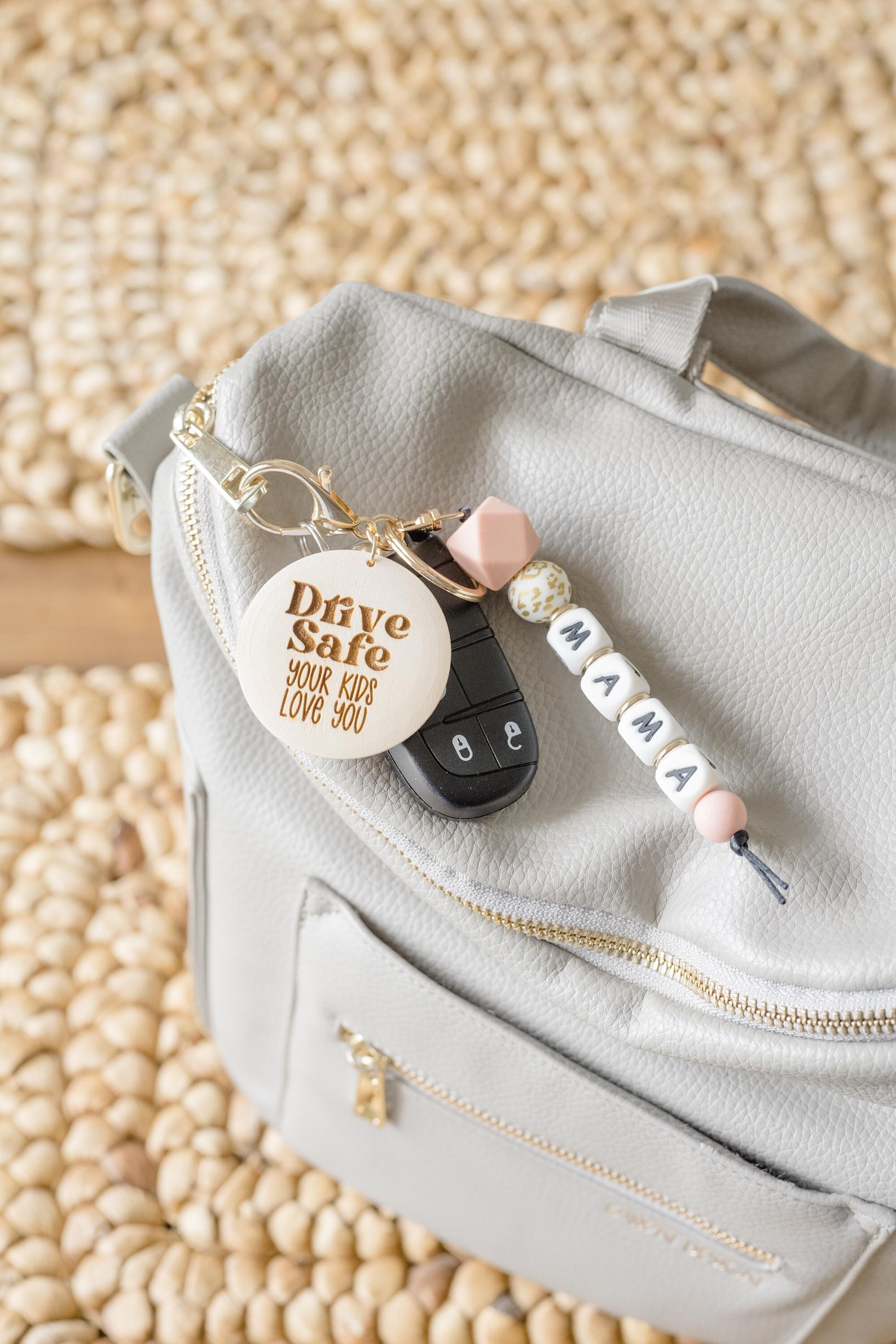 Mama Bead Silicone Keychain | Custom Wooden Disc | Personalized Leopard ...