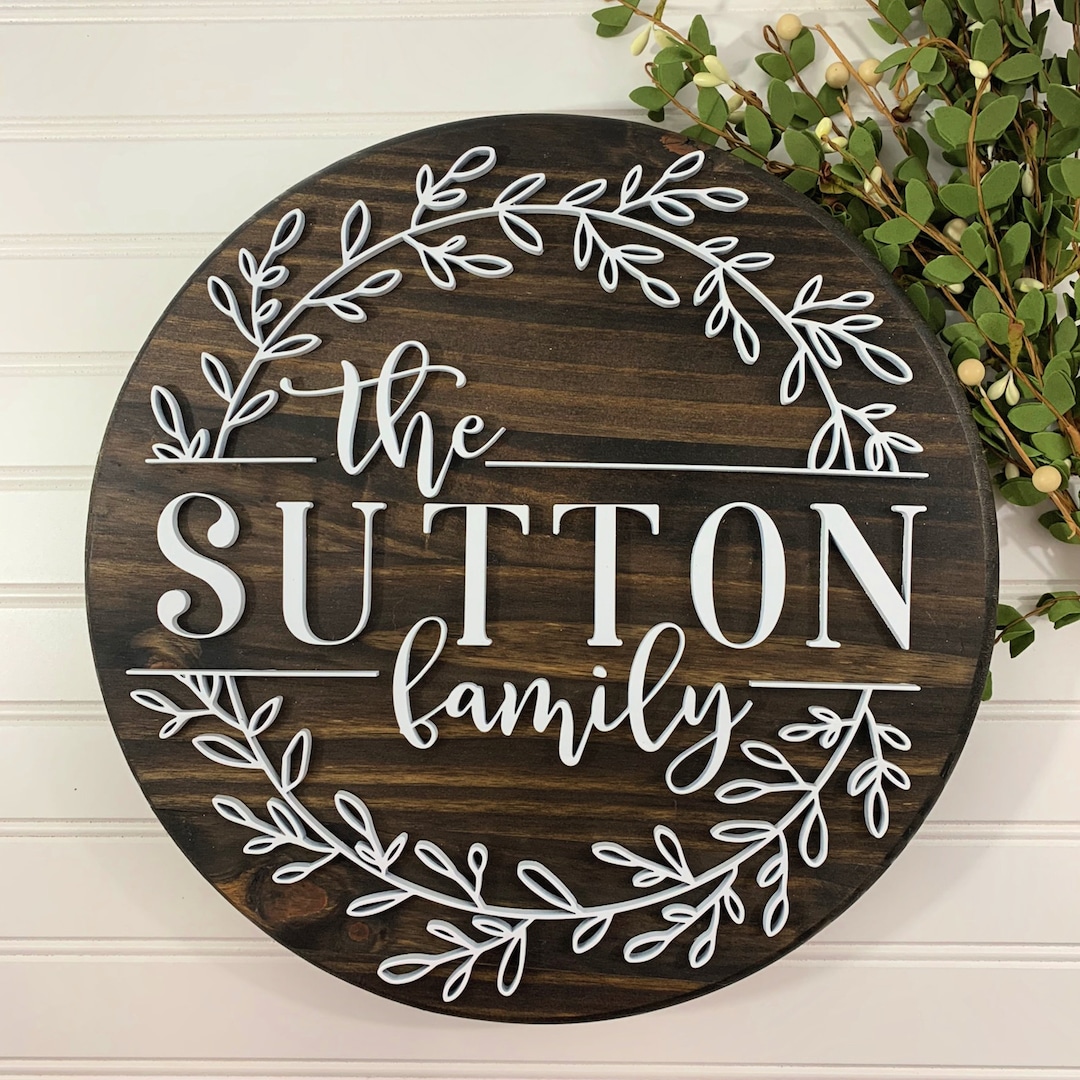 Round Family Name Sign | Wreath Design | Handpainted With Dimensional ...