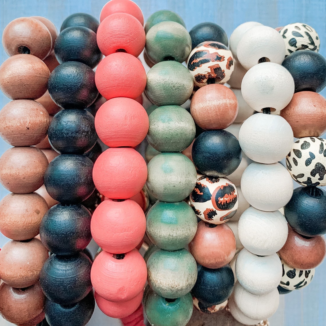 Wood Bead Stretchy Keychain With Tassel and Engraved Charm - Etsy