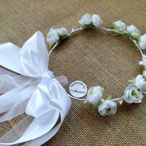 Satin Bow Veil First Holy Communion Flower Crown Flower - Etsy