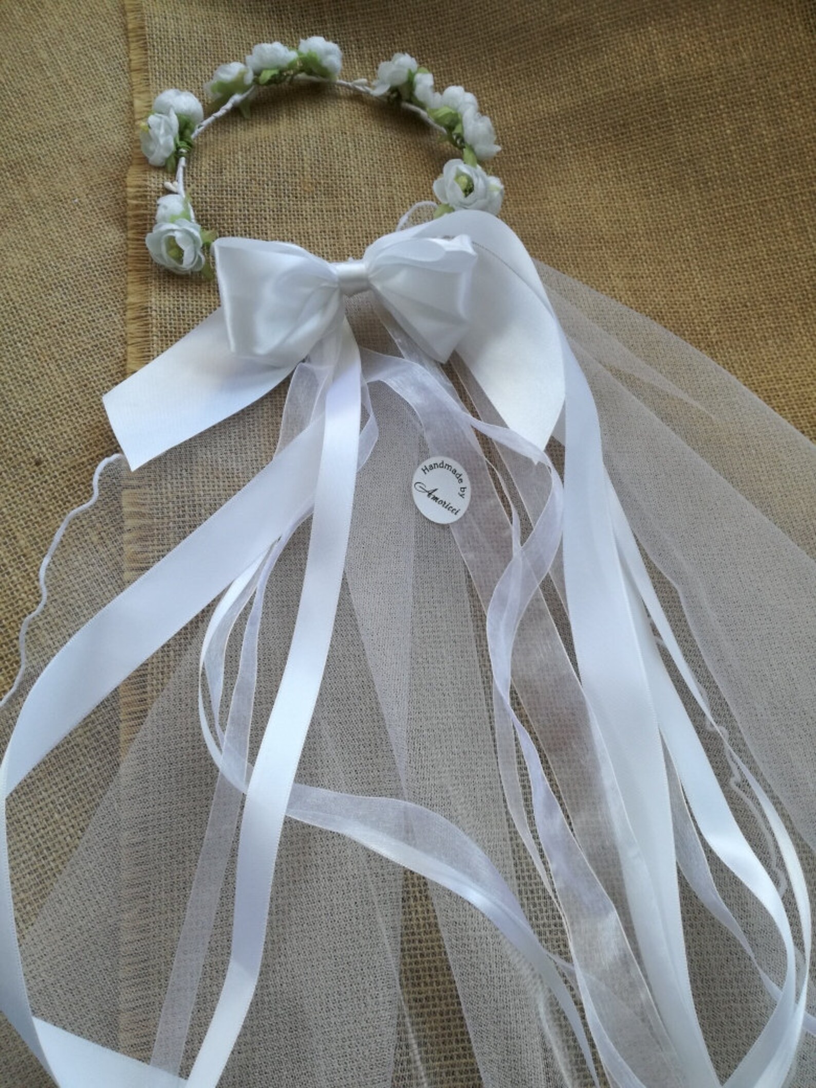 Satin Bow Veil First Holy Communion Flower Crown Flower - Etsy