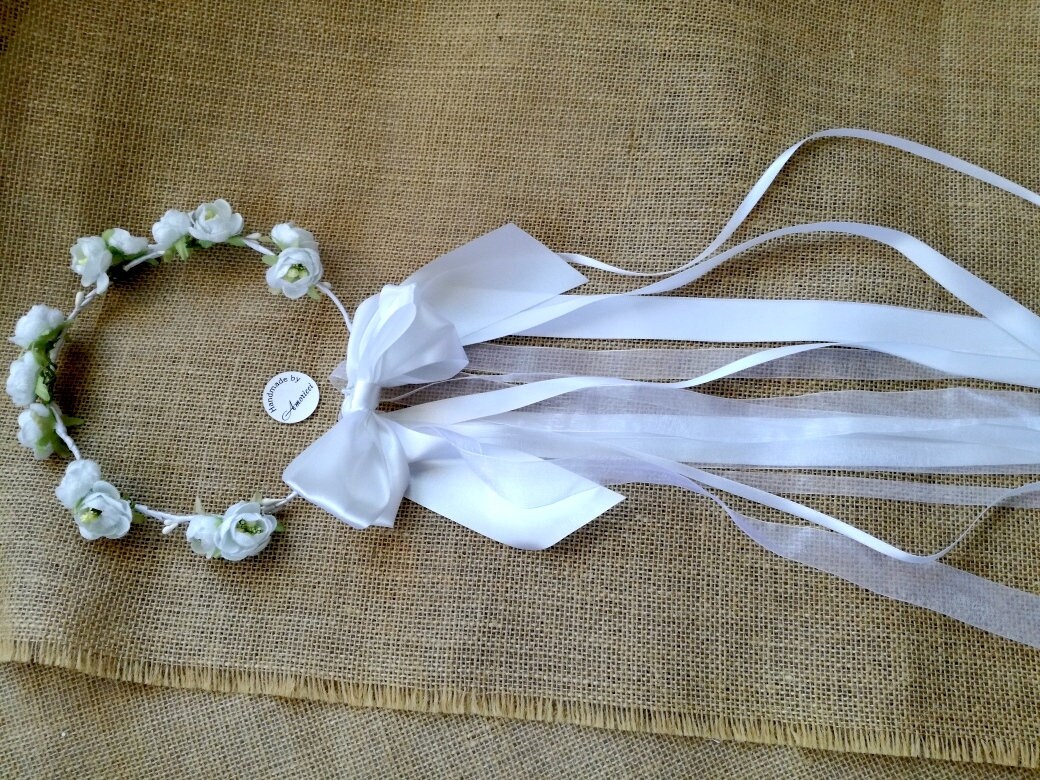 Satin Bow Veil First Holy Communion Flower Crown Flower - Etsy