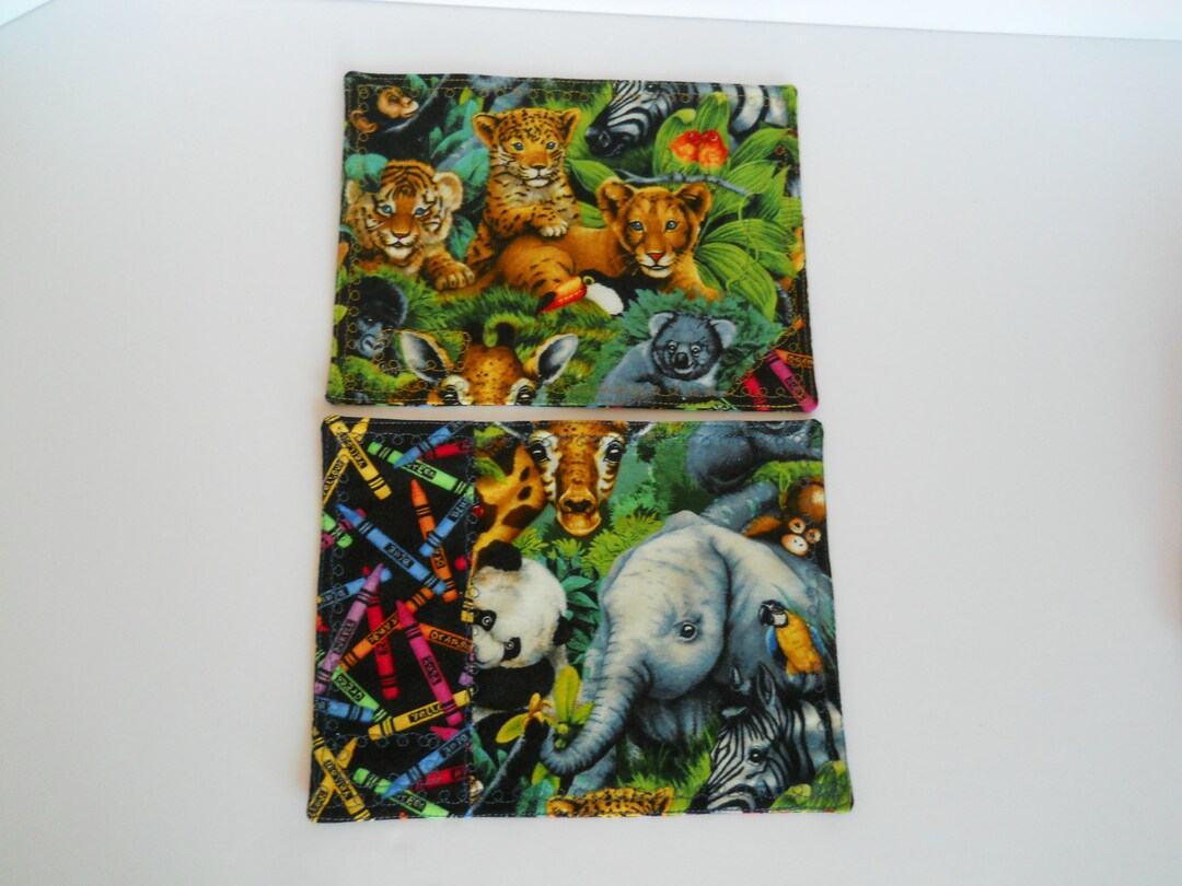 Child Snack Mat Set of 2 Jungle Animals and Crayons - Etsy