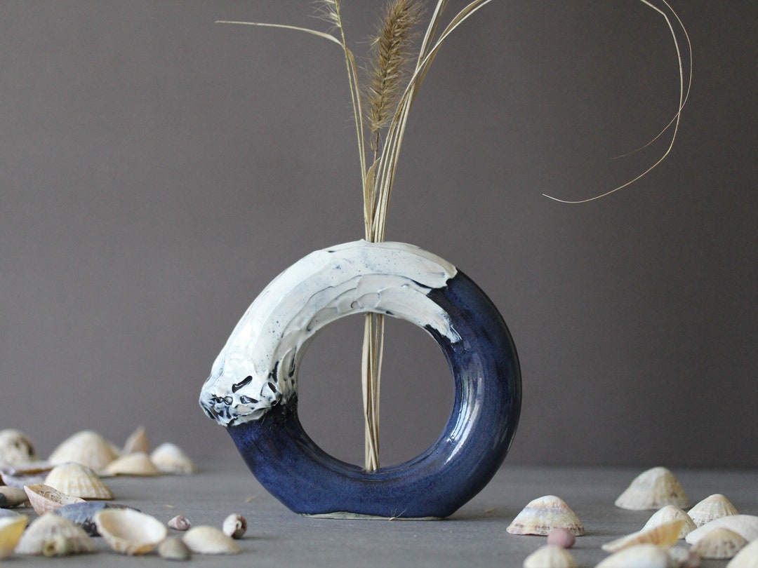 Surf's Up: Handmade Blue Donut Vase for Beach Lovers & Wave Enthusiasts ...