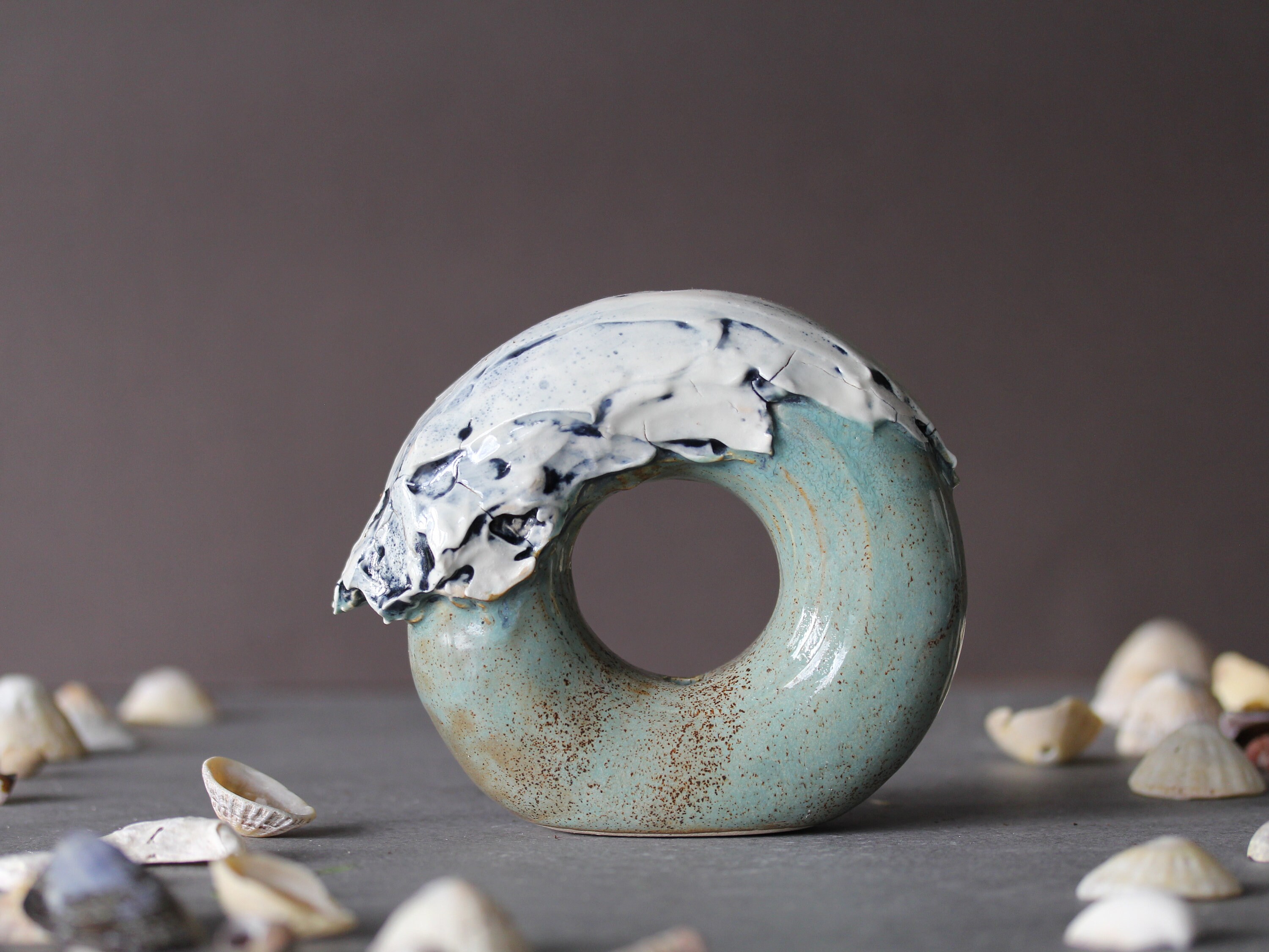 Ceramic Décor Vase Doughnut Ocean Wave Design Pottery Made in Ireland ...