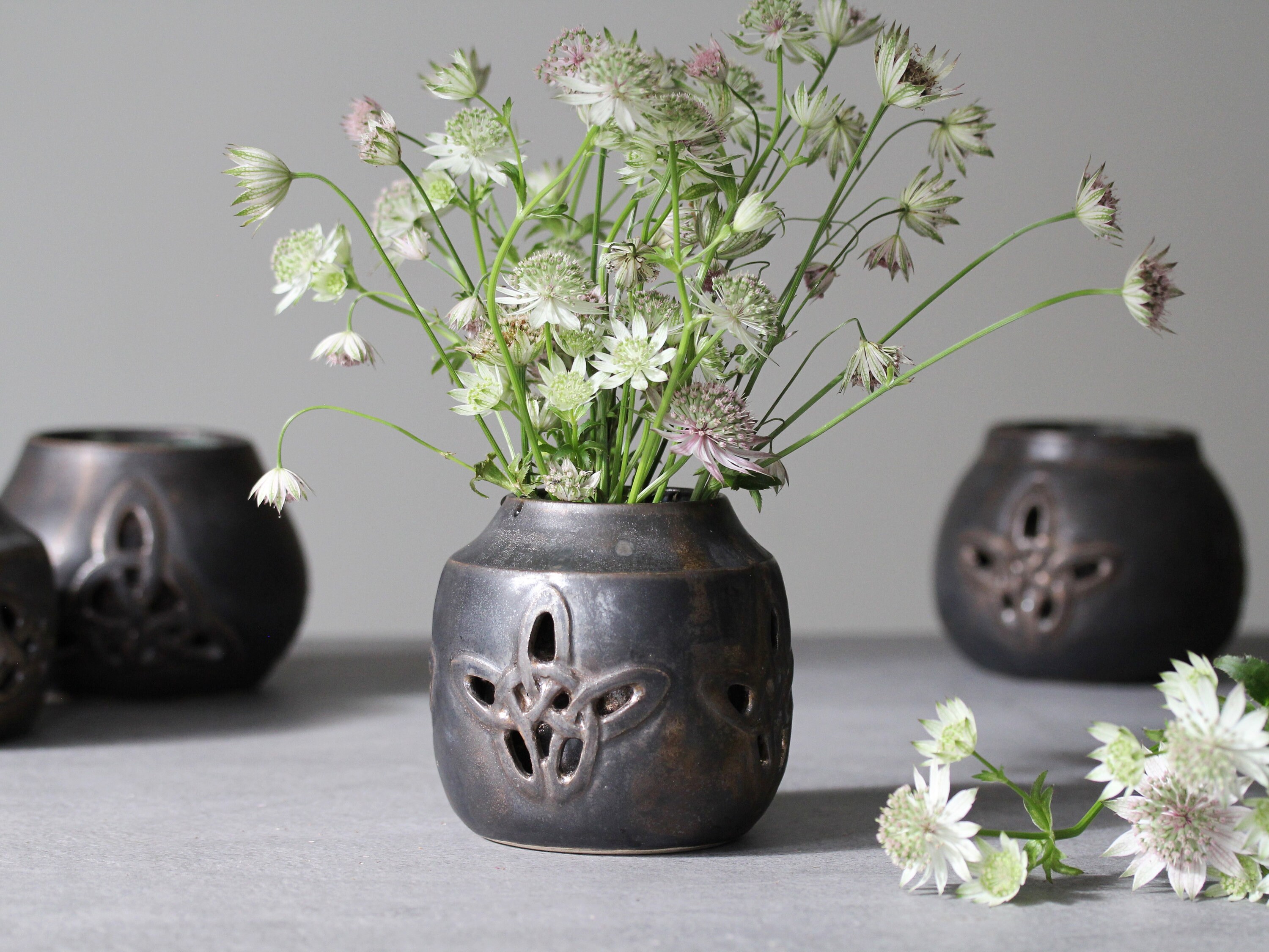 Unique Irish Pottery Gift, Ceramic Bud Vase, Celtic Knot, Rustic Bronze ...