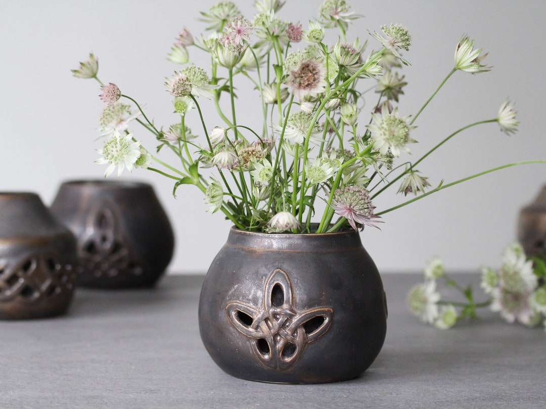 Unique Irish Pottery Gift, Ceramic Bud Vase, Celtic Knot, Rustic Bronze ...