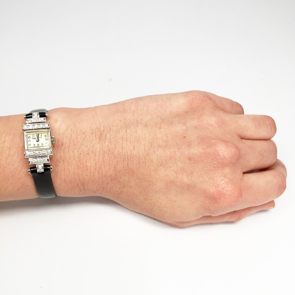 1950s Vintage Perraux Platinum and Diamonds Tuxedo Style Ladies Watch ...