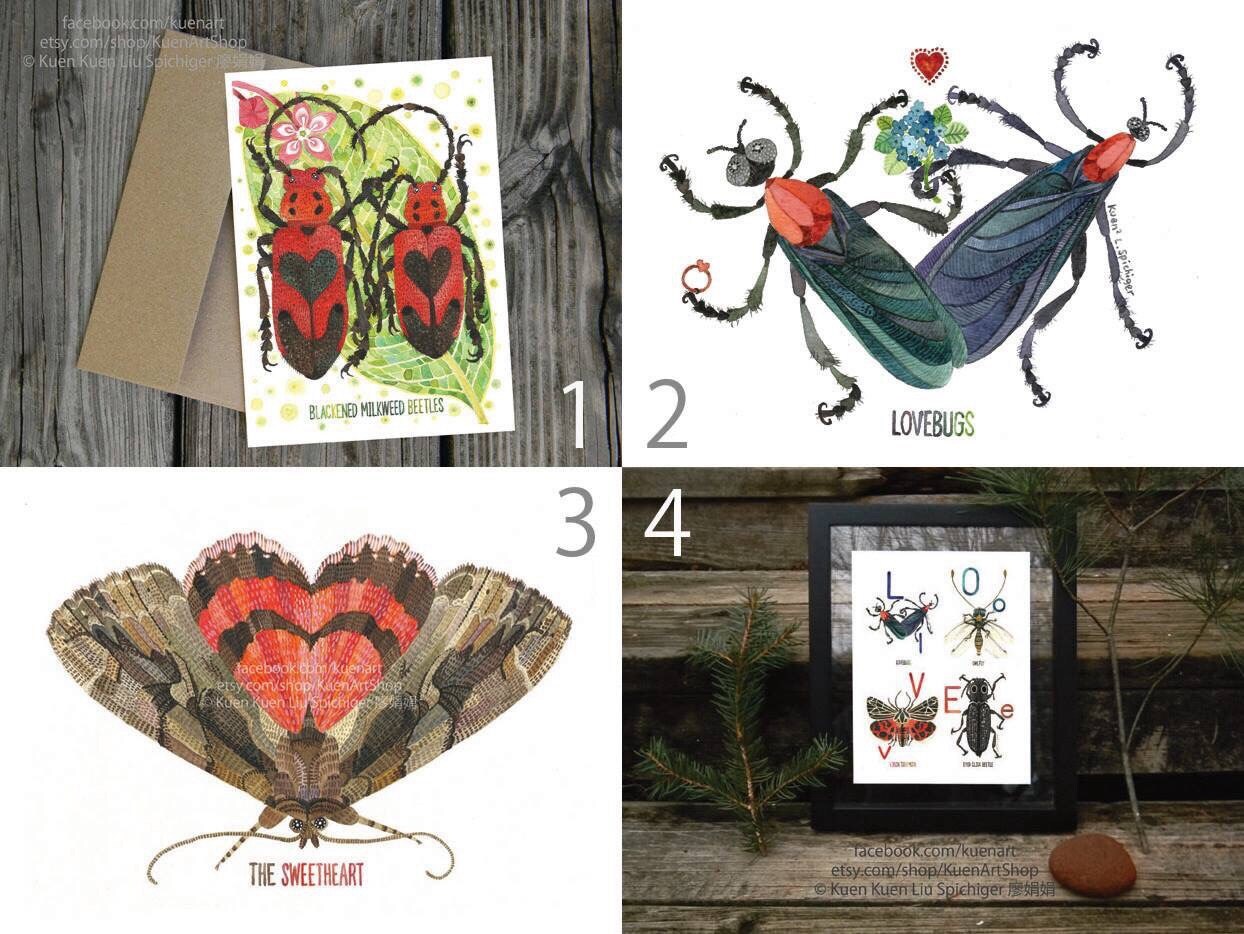 Set of 4 LOVE Bug Greeting Cards, Insect Love Card, the Sweetheart ...